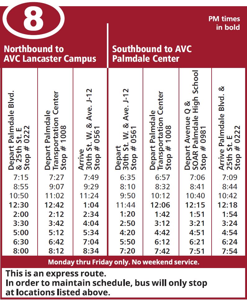 September 2023 Route 8 Schedule Changes